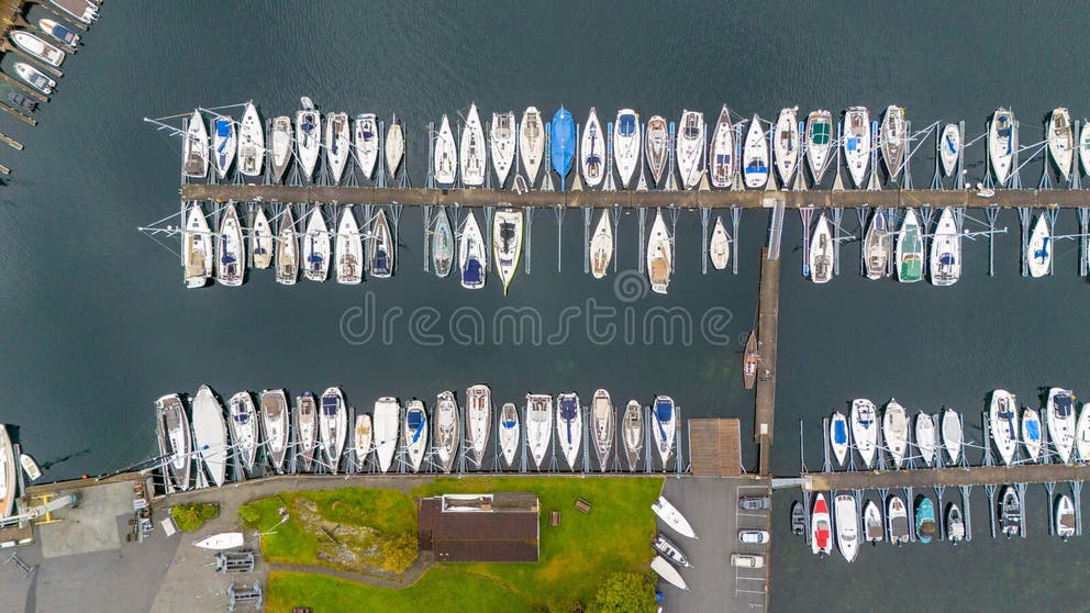 Aerial View of Boats Docked at Marina Stock Photo - Image of parallel ...