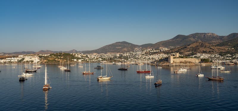 Aerial View of Bodrum Bay, Turkey. Seashore, Sailboats, Boats ... Aerial View of Bodrum Bay, Turkey. Seashore, Sailboats, Boats ...