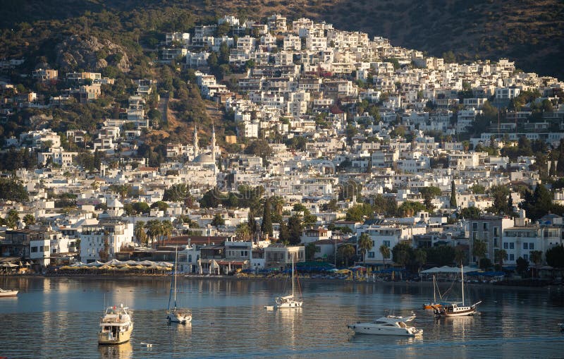 Aerial View of Bodrum Bay, Turkey. Seashore, Sailboats, Boats ... Aerial View of Bodrum Bay, Turkey. Seashore, Sailboats, Boats ...
