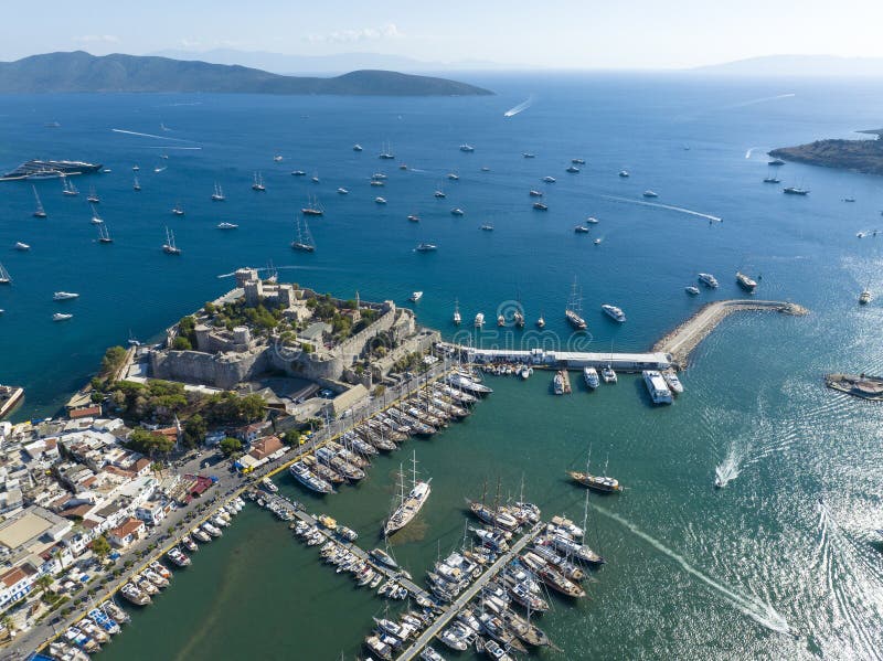 Aerial View of Bodrum on Turkish Riviera. View on Saint Peter Castle ...