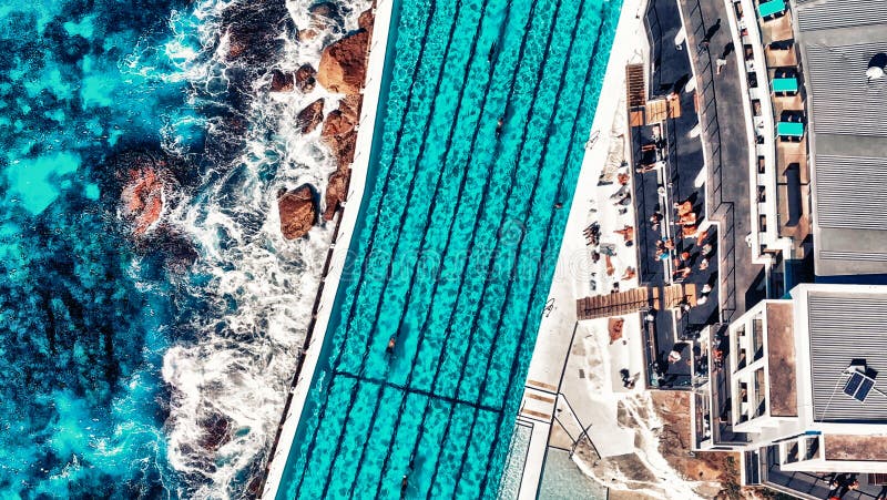 Aerial View of Bondi Beach Pools and Coastline, Australia Stock Image ...