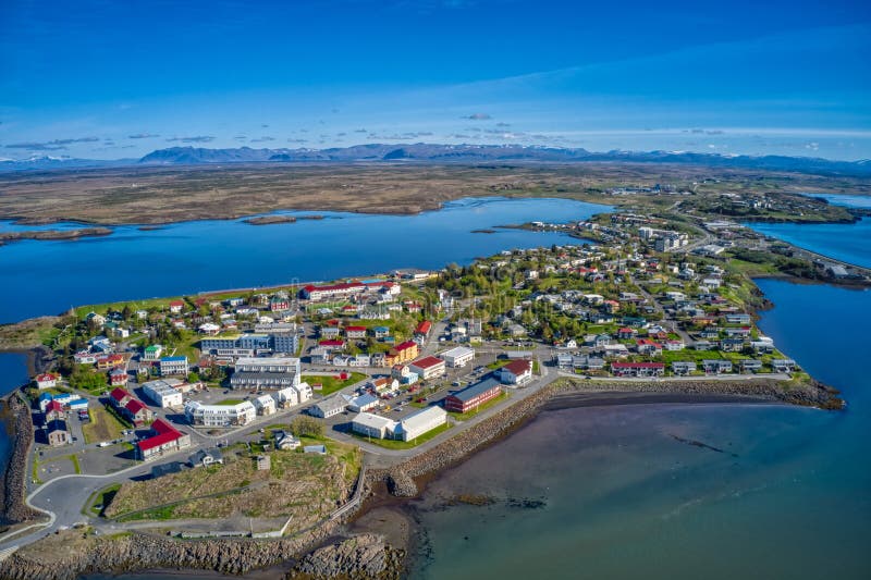 Aerial View of Borgarnes, Iceland during the Brief Summer Stock Image - Image of shore, panorama ...