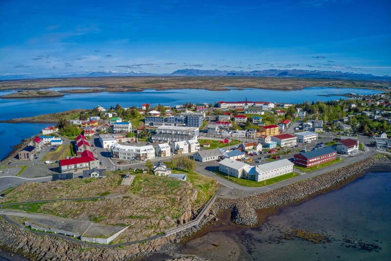 Aerial View of Borgarnes, Iceland during the Brief Summer Stock Image - Image of calmness ...