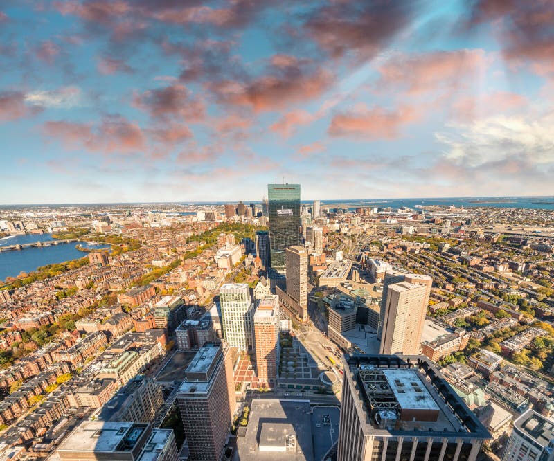 Aerial View of Boston Skyline at Sunset - MA - USA Stock Image - Image ...