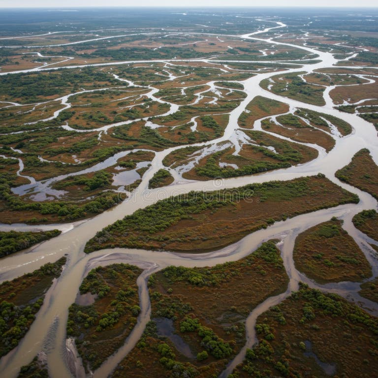 Aerial View of a Braided River Delta Stock Illustration - Illustration ...