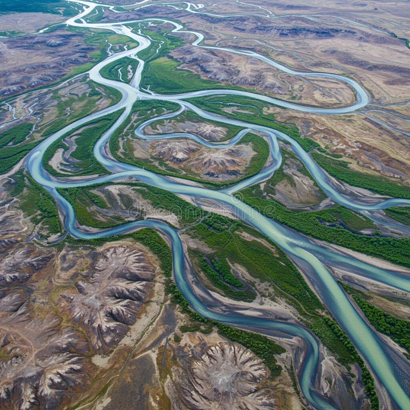 Aerial View of a Braided River System Intertwining through a Semi-arid ...