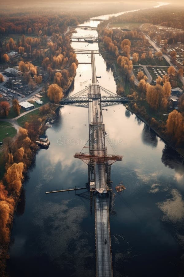 Aerial View of a Bridge Being Built Over a River Stock Illustration ...