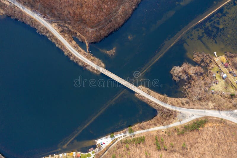 Aerial View of a Bridge Crossing a Lake Stock Image - Image of ...