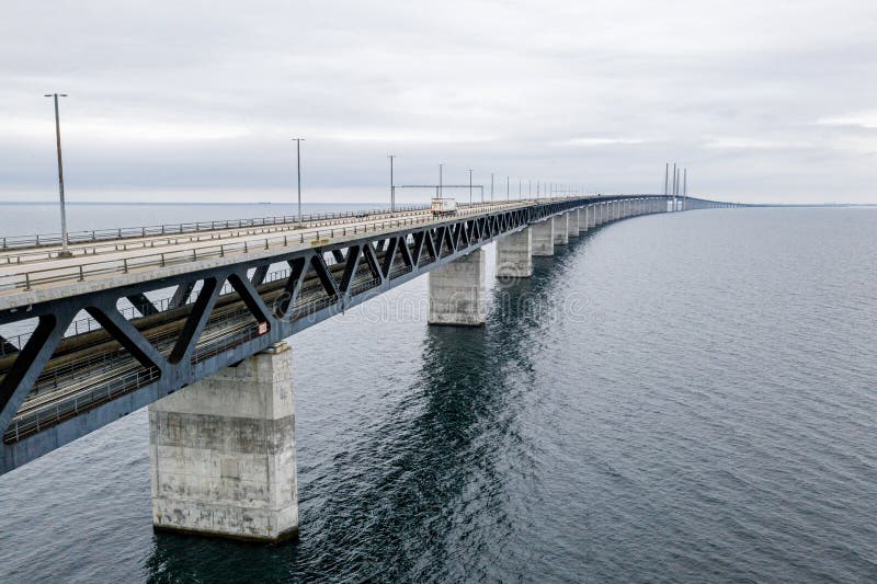 Aerial View of the Bridge between Denmark and Sweden Stock Image ...
