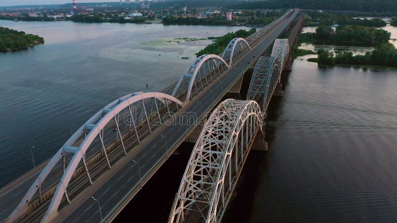 Aerial View of Bridge Highway Road Over the River. Stock Footage ...