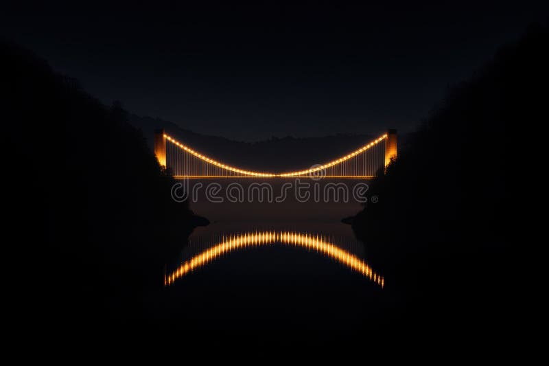 Aerial View of a Bridge with Light Reflections Shimmering on the Water ...