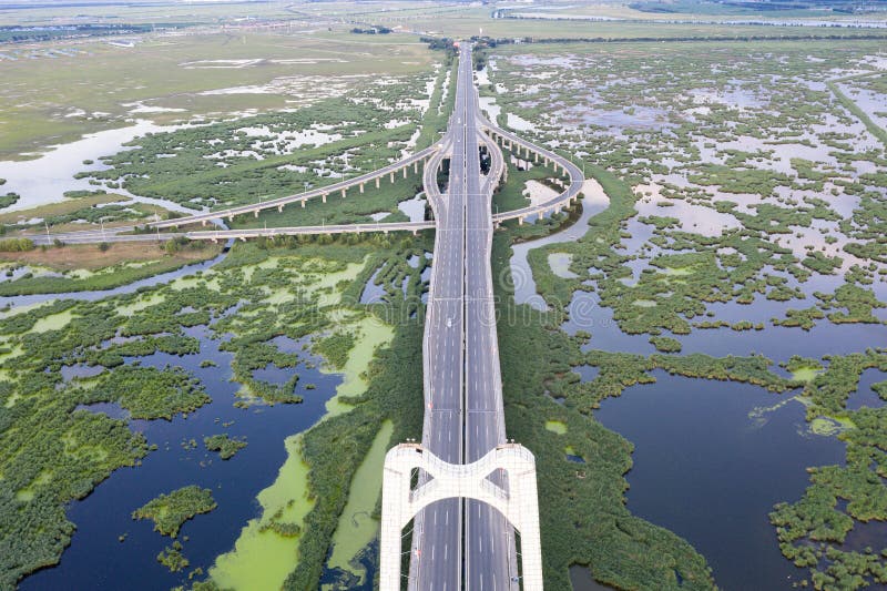 Aerial View of a Bridge Over a River Stock Image - Image of built ...