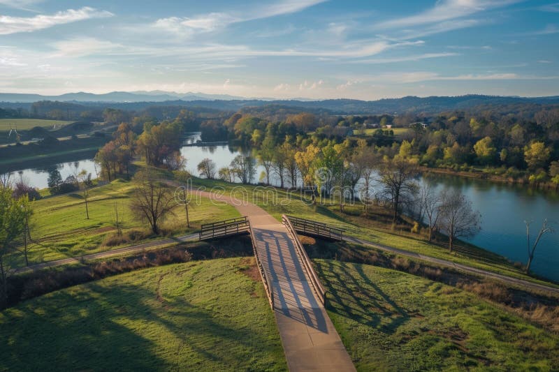 Aerial View of a Bridge Spanning Across a River, Suitable for Use in ...