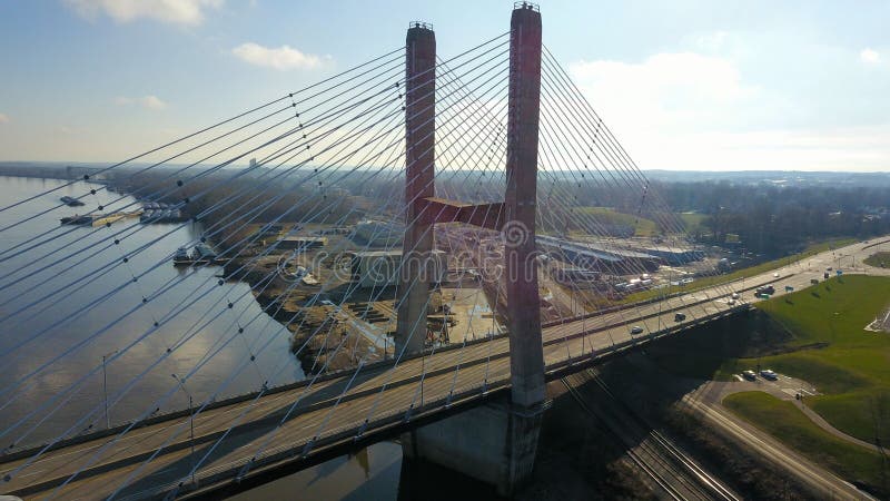 Aerial View of a Bridge Stretching Over a Lake Connecting Two Lands ...