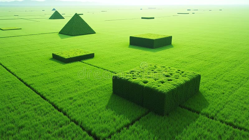Green Field with Geometric Grass Structures Stock Illustration ...