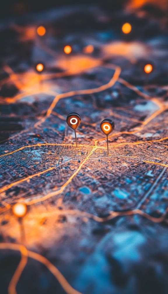 Aerial View of a Bright Map Highlighting Multiple Location Pins for ...
