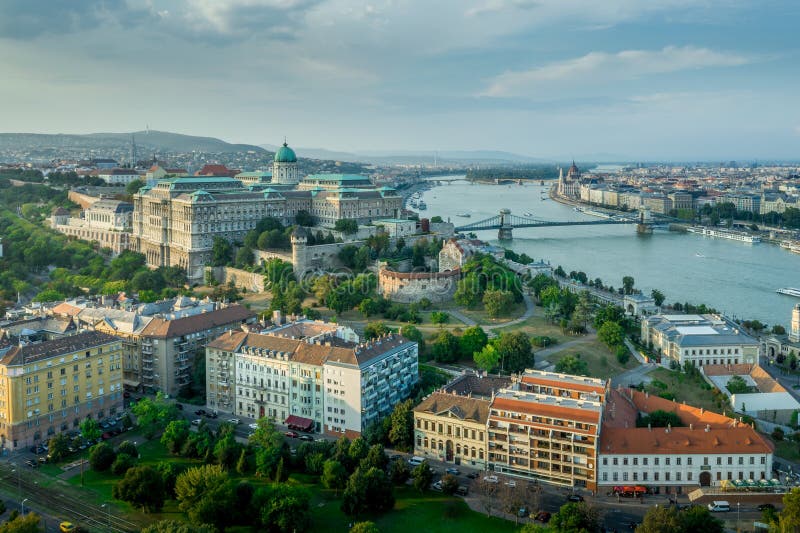 Aerial View of Buda Castle the Danube, the Chain Bridge from the Taban ...