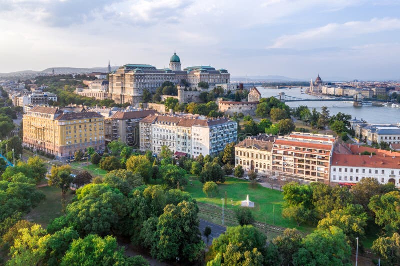 Aerial View of Buda Castle the Danube, the Chain Bridge from the Taban ...