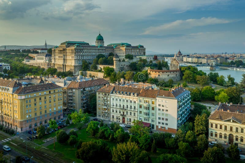 Aerial View of Buda Castle the Danube, the Chain Bridge from the Taban ...