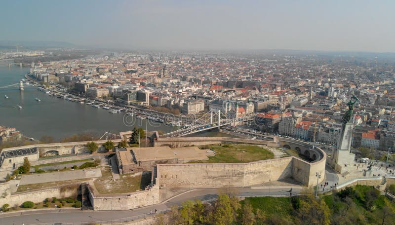 Aerial View of Budapest Skyline and City Citadel Stock Image - Image of ...