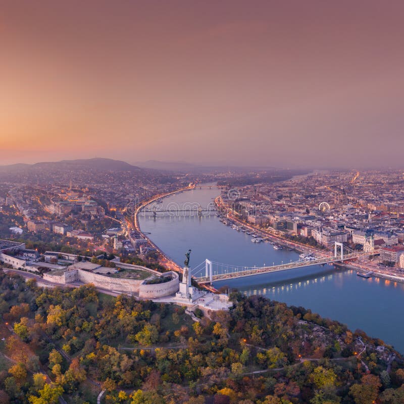 Aerial View of Budapest with Sunrise Stock Photo - Image of cloudy ...