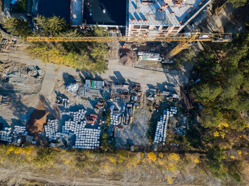 Aerial View of a Building Construction Site at the Place of Storage of ...