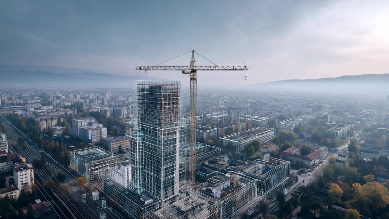 Aerial View of Building Construction with Visual Effects and 3D ...