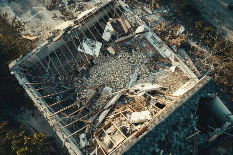 Aerial View of a Building in Ruins, Destruction and Devastation Stock ...