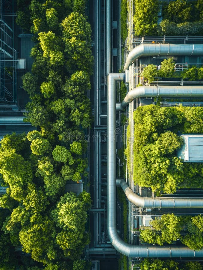 Building with Pipes and Trees Stock Image - Image of pipes, trees ...