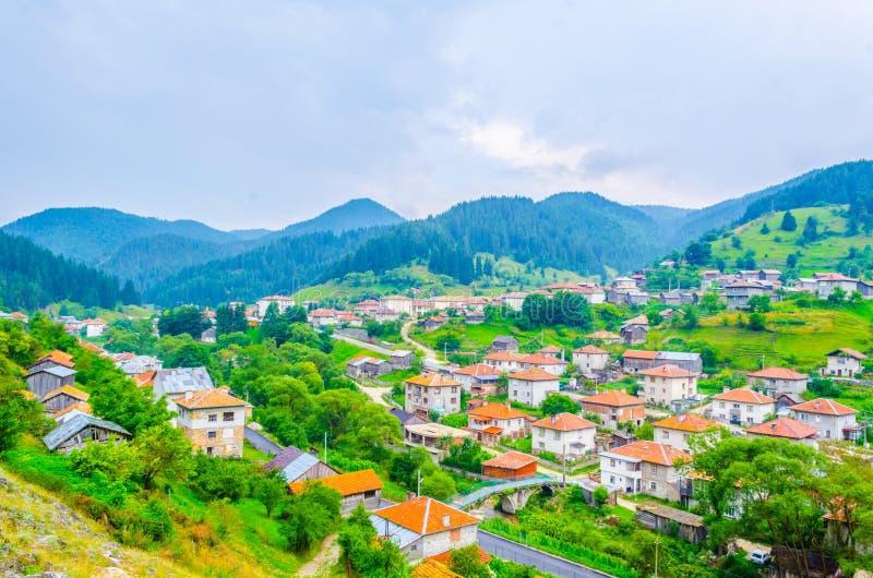 Aerial View of Bulgarian Village Trigrad Stock Image - Image of calm ...