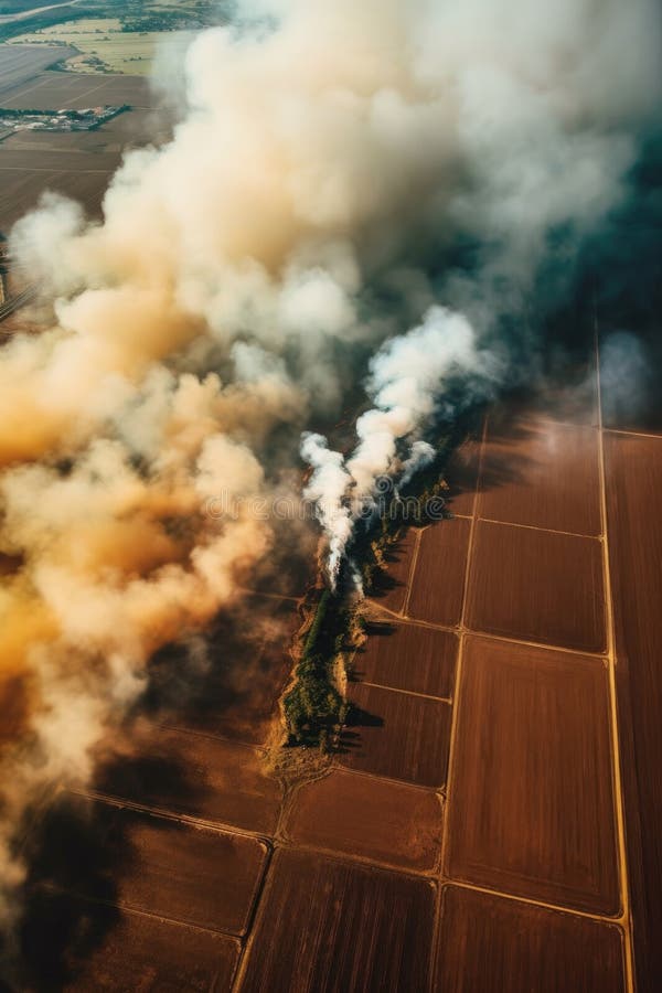 Aerial View of a Burning Field with Smoke Plumes Stock Photo - Image of ...
