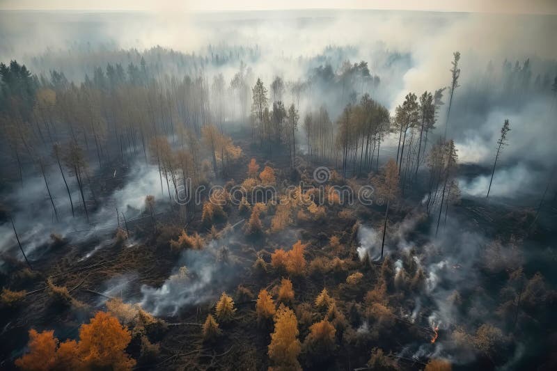 Aerial View of the Burning Forest. Generative AI Illustration Stock ...