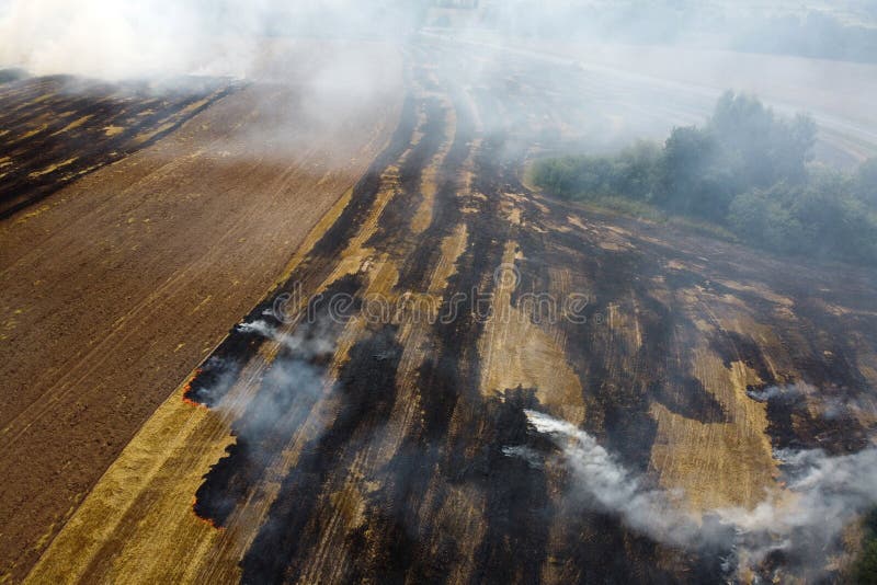 Aerial View of Burning Stubble in a Farm Field Stock Photo - Image of ...