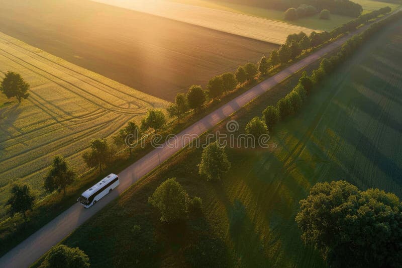 Aerial View of a Bus on a Rural Road, Suitable for Transportation ...