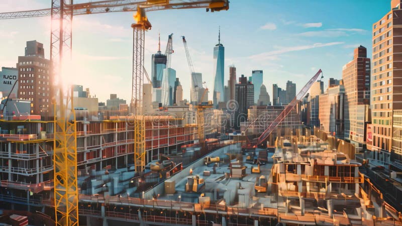 An Aerial View of a Bustling Construction Site in a City with Multiple ...
