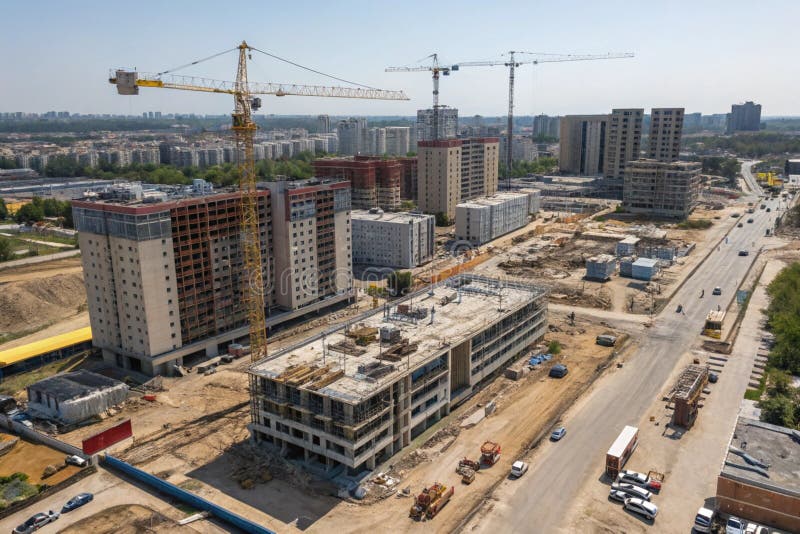 Aerial View of Construction Site with Multiple Buildings Stock ...