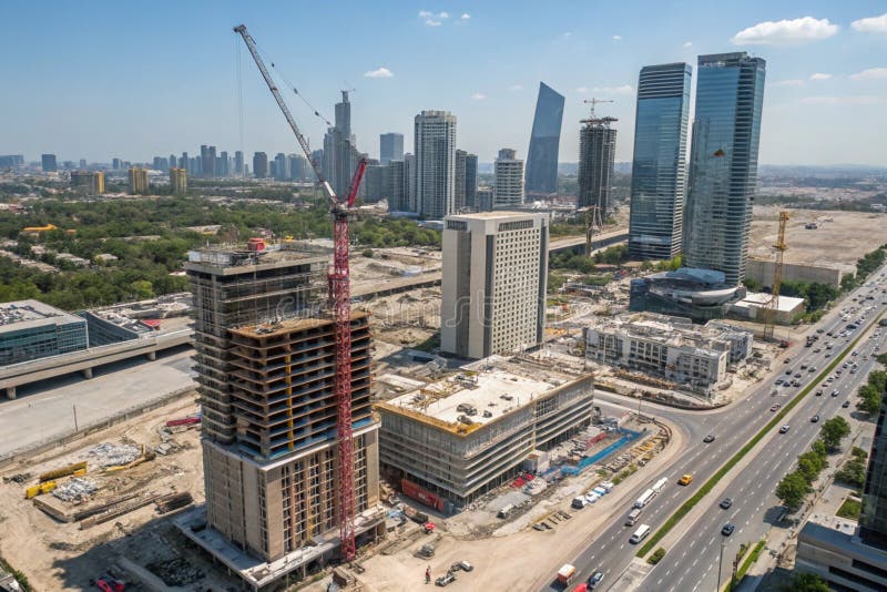 Aerial View of Construction Site with Multiple Buildings Stock ...