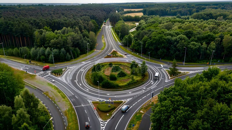 Aerial View of a Bustling Traffic Intersection Surrounded by Greens ...