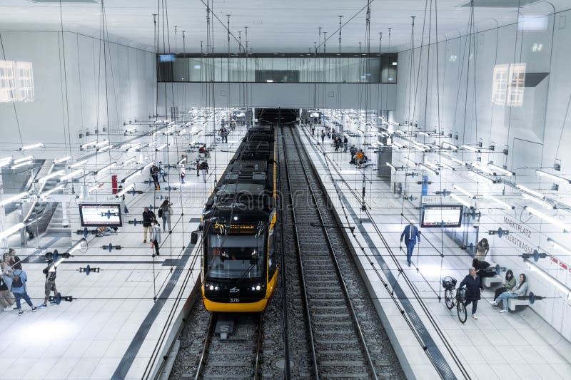 Multiple Trains in the Middle of a Train Depot, One on the Tracks Stock ...