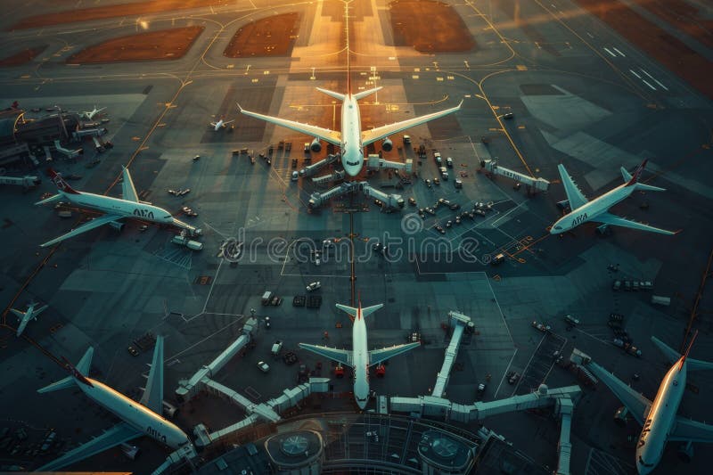 Air Travel Dynamics: Busy Airport Aerial Stock Illustration ... Air Travel Dynamics: Busy Airport Aerial Stock Illustration ...