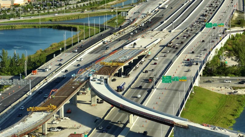 Aerial View of Busy American Freeway Road Interchange Under ...