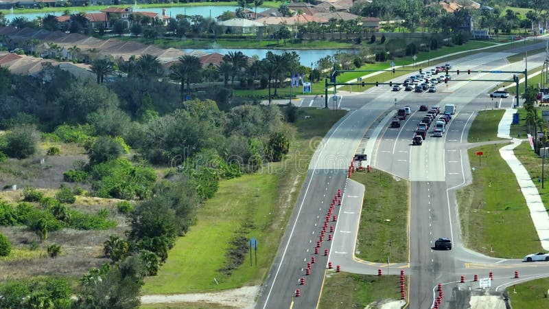 Aerial View of Busy American Highway Road Under Construction ...