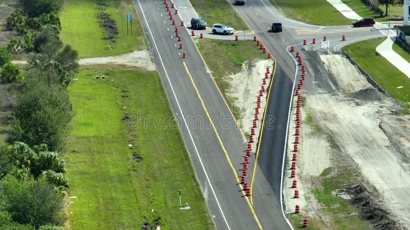 Aerial View of Busy American Highway Road Under Construction ...