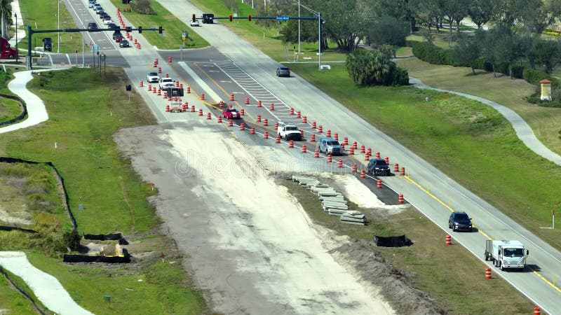 Aerial View of Busy American Highway Road Under Construction ...
