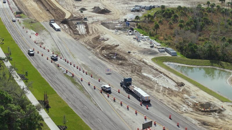 Aerial View of Busy American Highway Road Under Construction ...