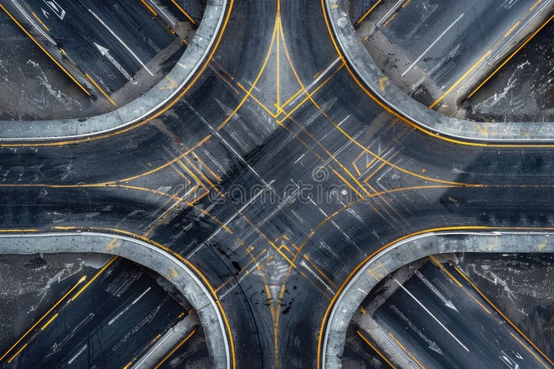 Aerial View of a Busy City Street Intersection with Multiple Lanes ...