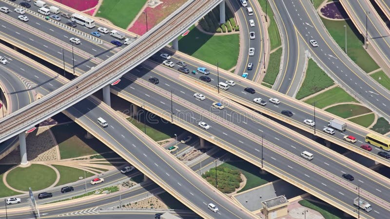 Aerial View of Busy Highway Interchange, High-angle Shot of a Complex ...