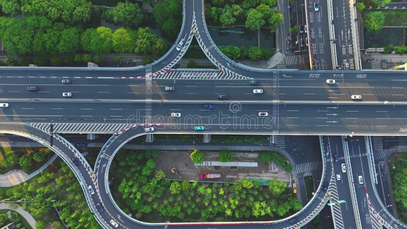 Aerial View of the Busy Highway with Numerous Vehicles Navigating a ...
