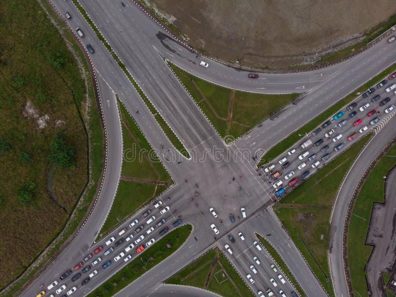 Aerial View of Busy Road Intersection Stock Photo - Image of hour ...