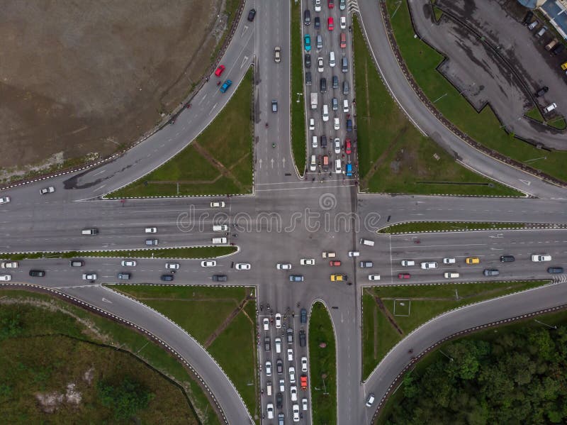 Aerial View of Busy Road Intersection Stock Image - Image of crossing ...